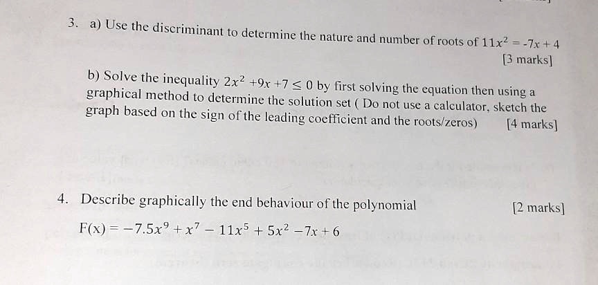 SOLVED:a) Use the discriminant to determine the nature and number of ...