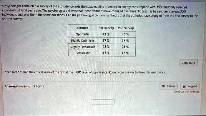 SOLVED: Psychologists conducted a survey of the attitudes towards the sustainability of American ...