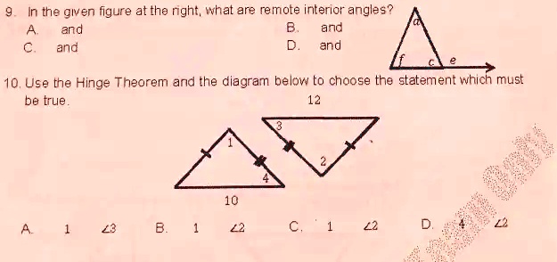 9. In the given figure at the right, what are remote interior angles? A ...