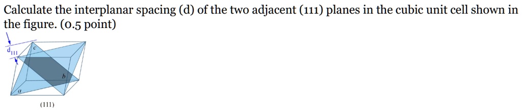 SOLVED: Calculate the interplanar spacing (d) of the two adjacent (111) planes in the cubic unit ...