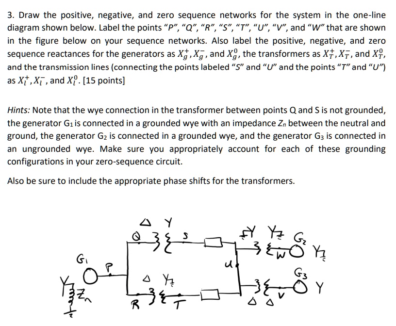 3. Draw the positive, negative, and zero sequence networks for the ...