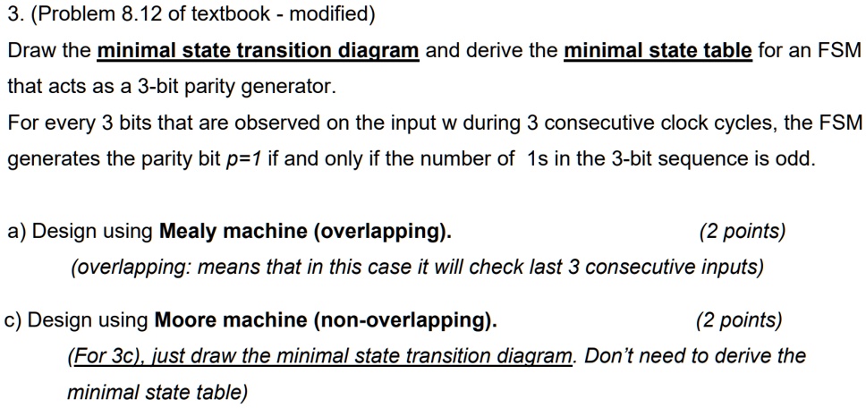 SOLVED: 3. (Problem 8.12 of textbook - modified) Draw the minimal state transition diagram and ...
