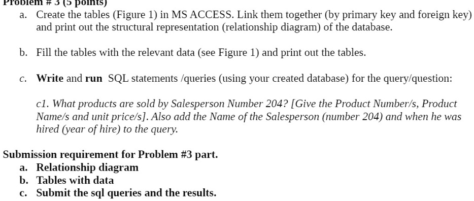 Problem # 3 (5 points) a. Create the tables (Figure 1) in MS ACCESS. Link them together (by ...