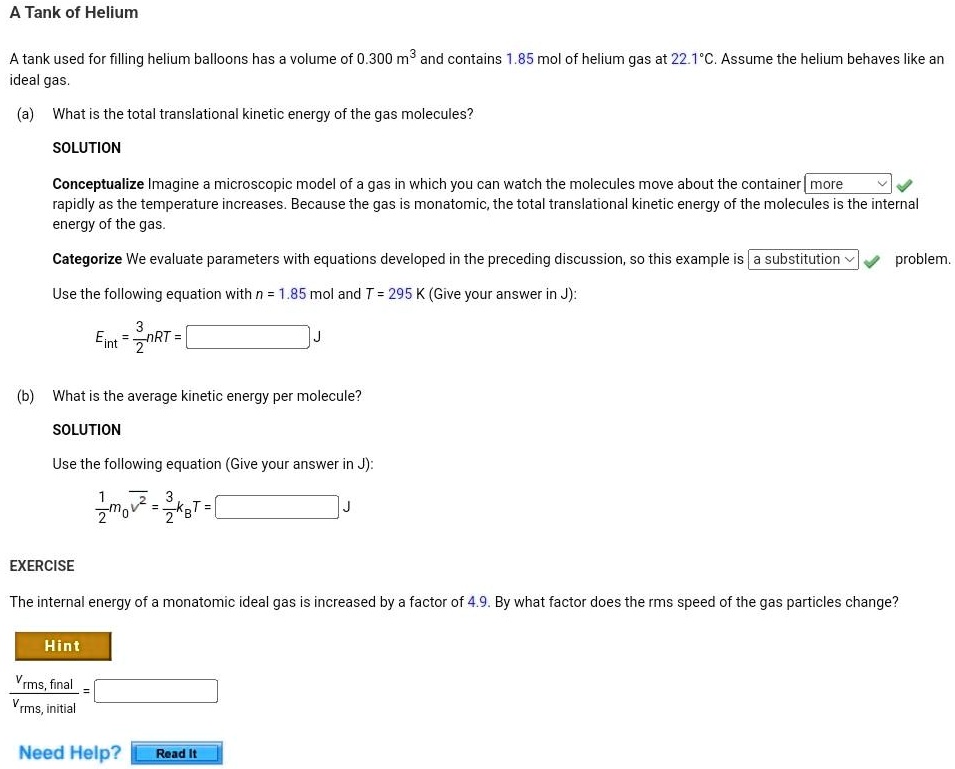 SOLVED: Texts: A Tank of Helium A tank used for filling helium balloons has a volume of 0.300 m³ ...