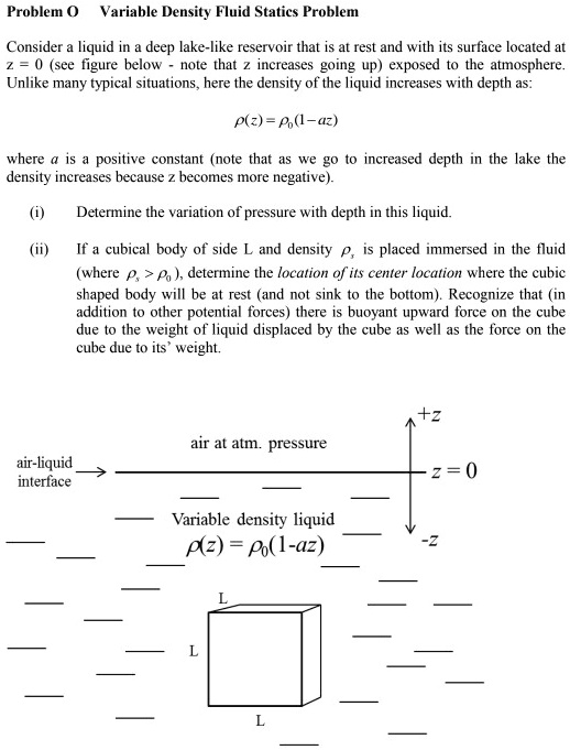 Problem O Variable Density Fluid Statics Problem Consider a liquid in a ...