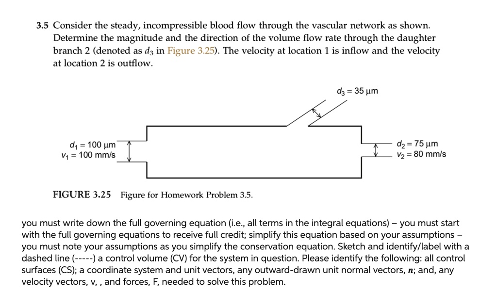 SOLVED: 3.5 Consider the steady, incompressible blood flow through the ...