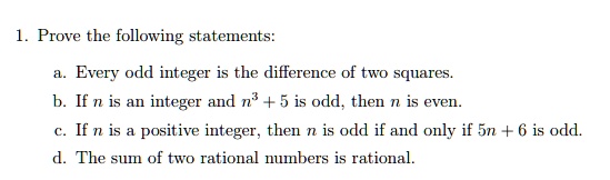 SOLVED: Prove the following statements: Every odd integer is the difference of two squares: If n ...