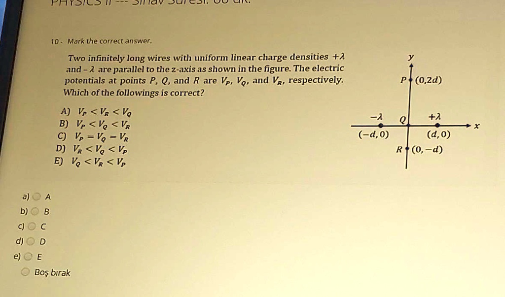 SOLVED: Text: PHYSICS I. Mark the correct answer. Two infinitely long ...