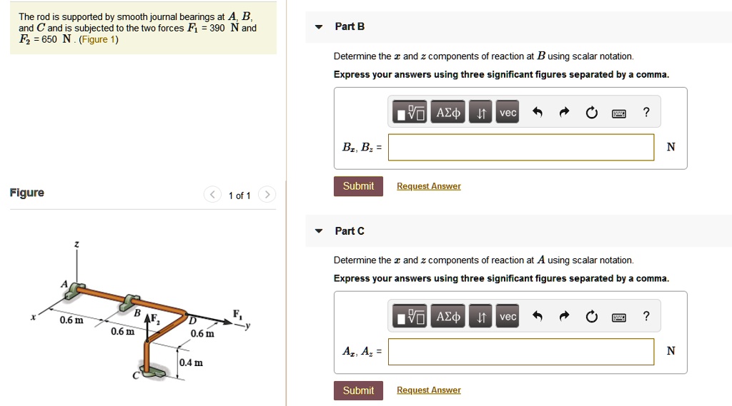 Determine the x and z components of reaction at B using scalar notation. Express your answers ...