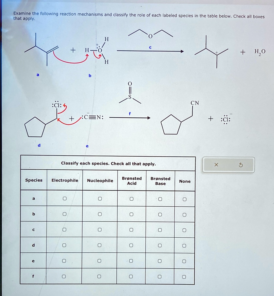 examine the following reaction mechanisms and classify the role of each labeled species in the ...