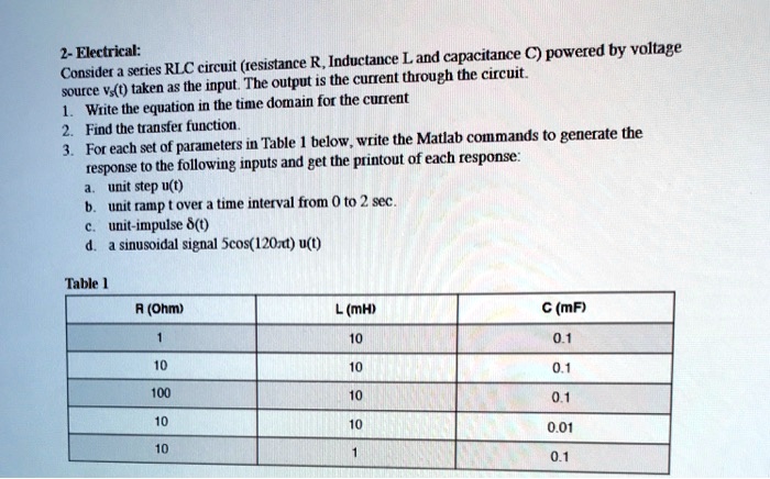 SOLVED: Electrical: Consider a series RLC circuit (resistance R, inductance L, and capacitance C ...