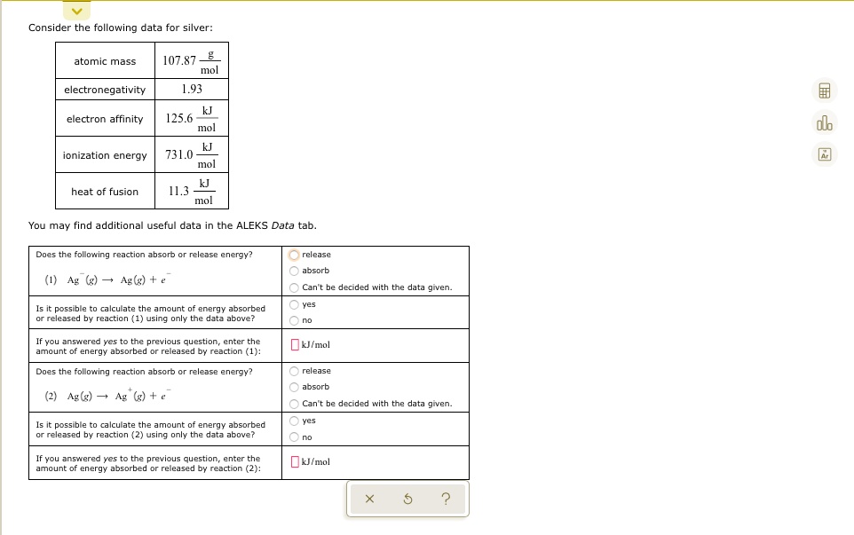 SOLVED: Consider the following data for silver: atomic mass 107.87 mol ...