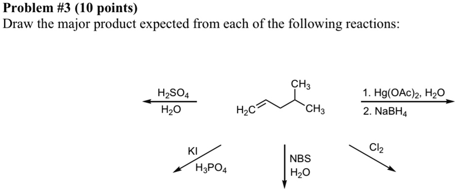 Problem #3 (10 points) Draw the major product expected from each of the following reactions: CH3 ...