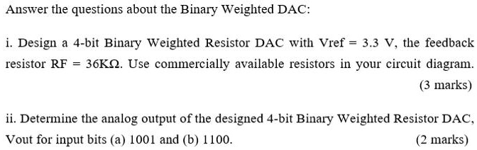 Solved Answer The Questions About The Binary Weighted Dac Design A 4 Bit Binary Weighted