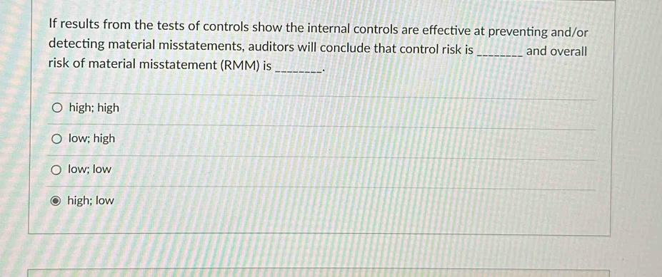 If results from the tests of controls show the internal controls are ...