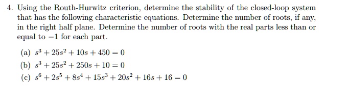 4 using the routh hurwitz criterion determine the stability of the ...