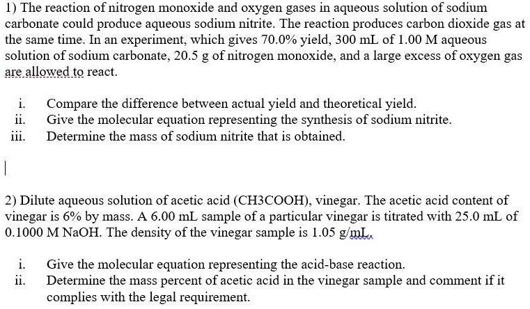1 the reaction of nitrogen monoxide and oxygen gases in aqueous ...