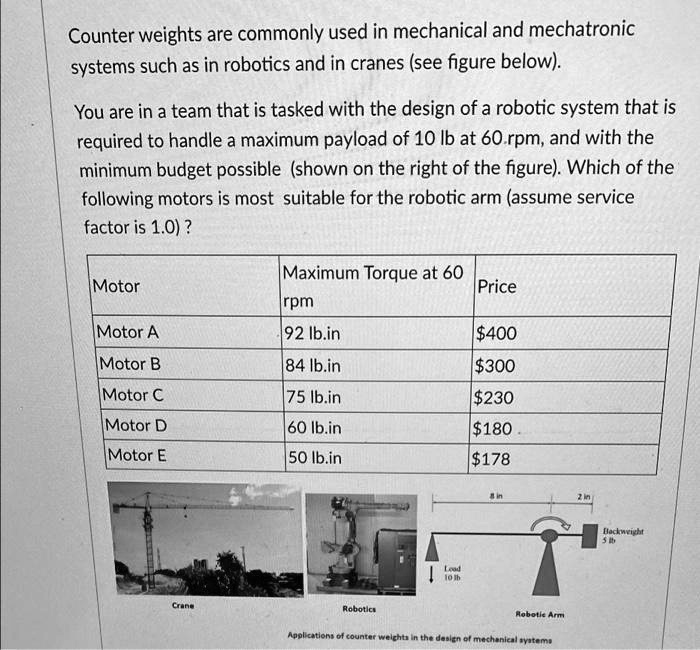 Counter weights are commonly used in mechanical and mechatronic systems ...