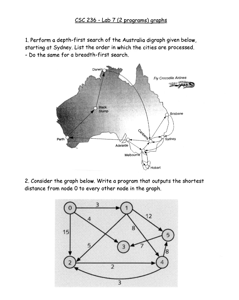 SOLVED: Texts: CSC 236 - Lab 7 (2 programs) graphs 1. Perform a depth ...