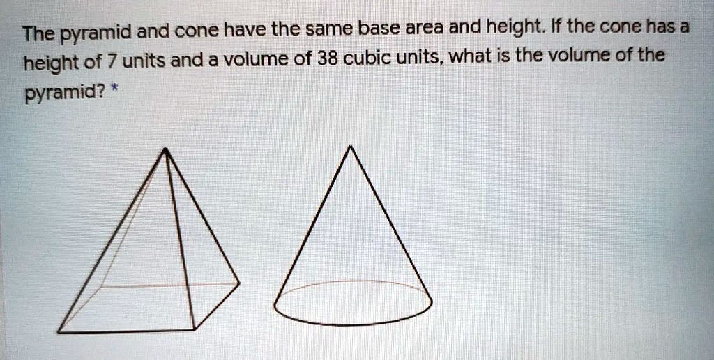 SOLVED: The pyramid and cone have the same base area and height If the ...