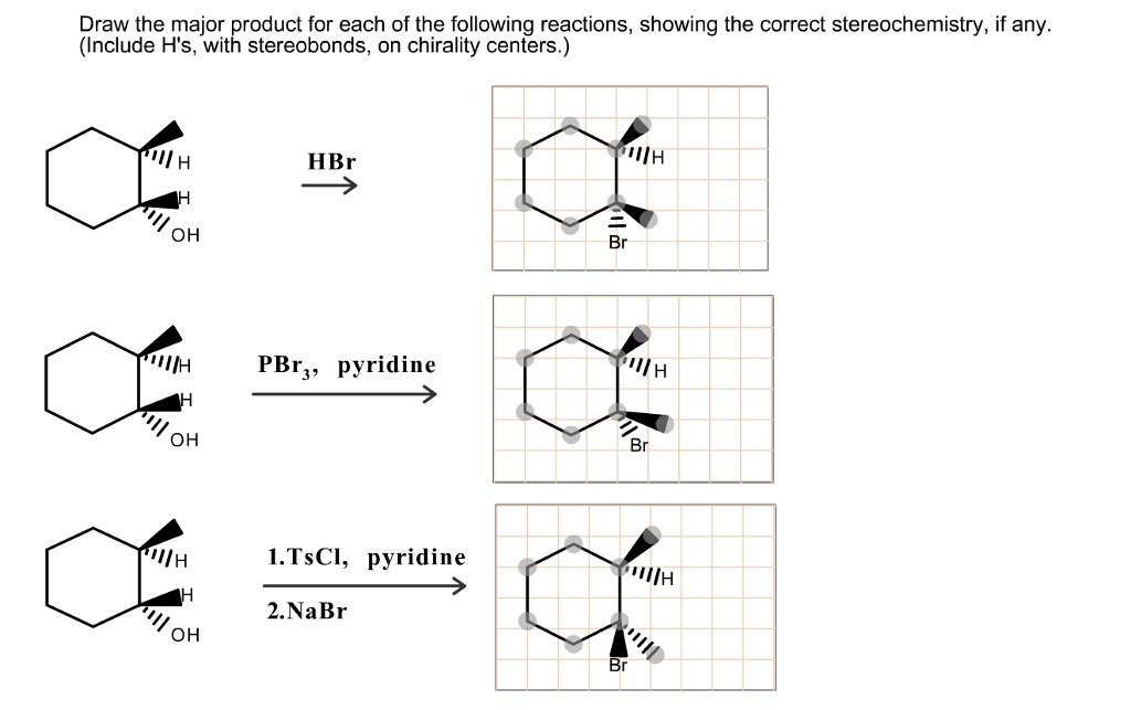 Draw the major product for each of the following reactions, showing the ...