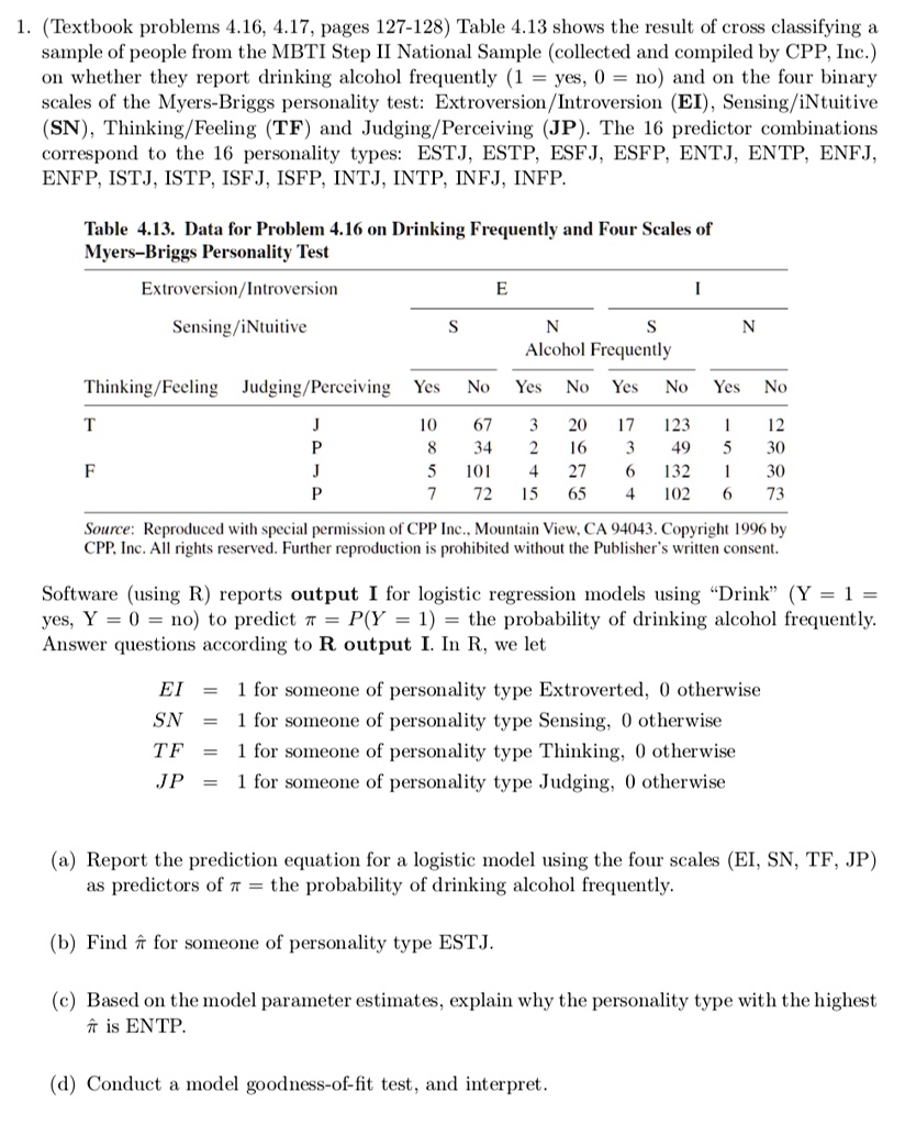 1 textbook problems 416 417 pages 127 128 table 413 shows the result of cross classifying sample ...