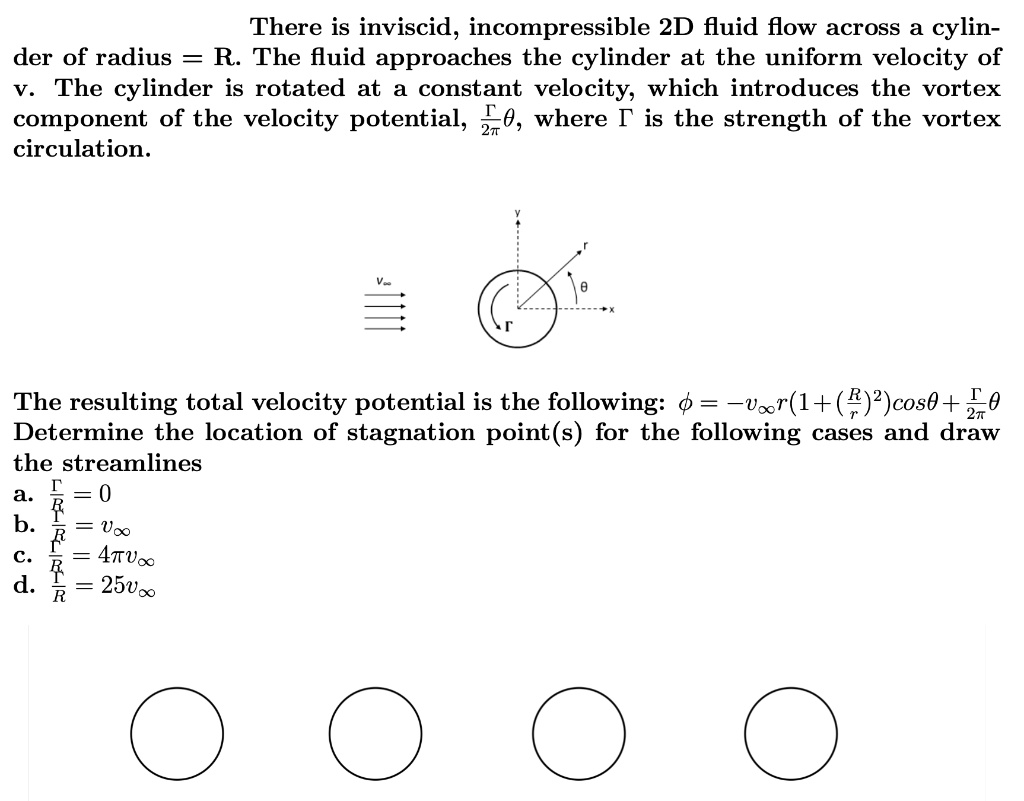 SOLVED: There is inviscid, incompressible 2D fluid flow across a cylinder of radius R. The fluid ...