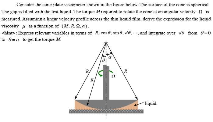 SOLVED: Consider the cone-plate viscometer shown in the figure below ...