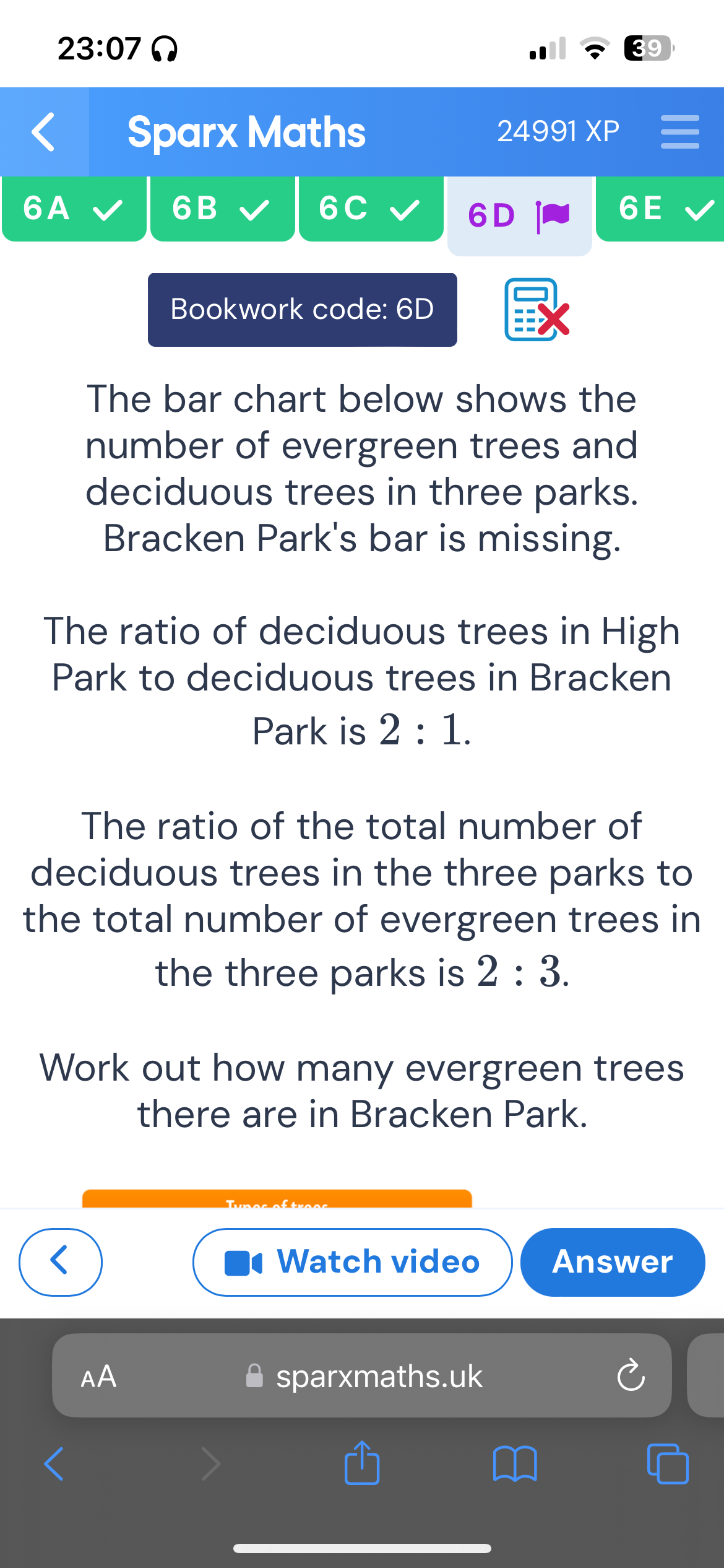 Solved 23 07 Sparx Maths 24991 Xp 6 A 6 B 6 C 6d 6 E Bookwork Code 6d The Bar Chart Below