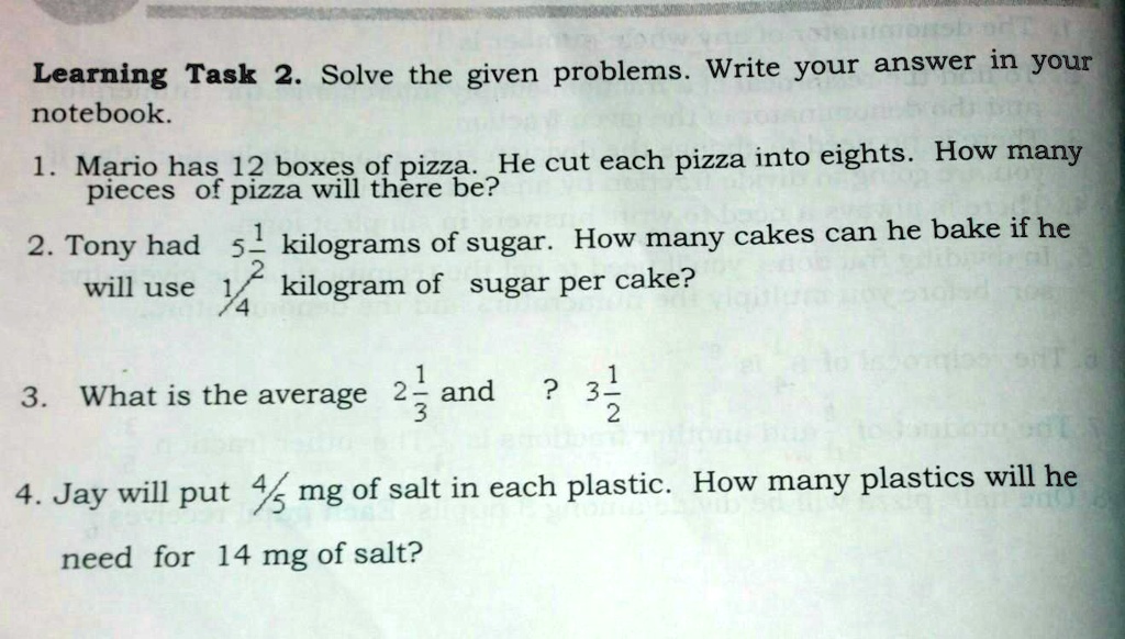 SOLVED: Learning Task 2. Solve the given problems. Write your answer in ... SOLVED: Learning Task 2. Solve the given problems. Write your answer in ...