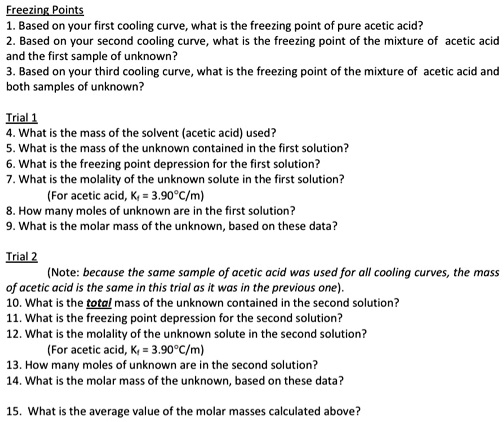 SOLVED: EreezinE Points Based on your first cooling curve what E freezing point of pure acetic ...
