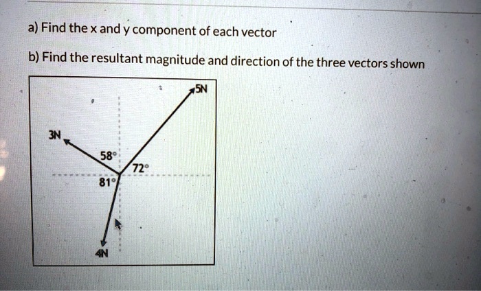 SOLVED: a) Find the x and y component of each vector b) Find the resultant magnitude and ...