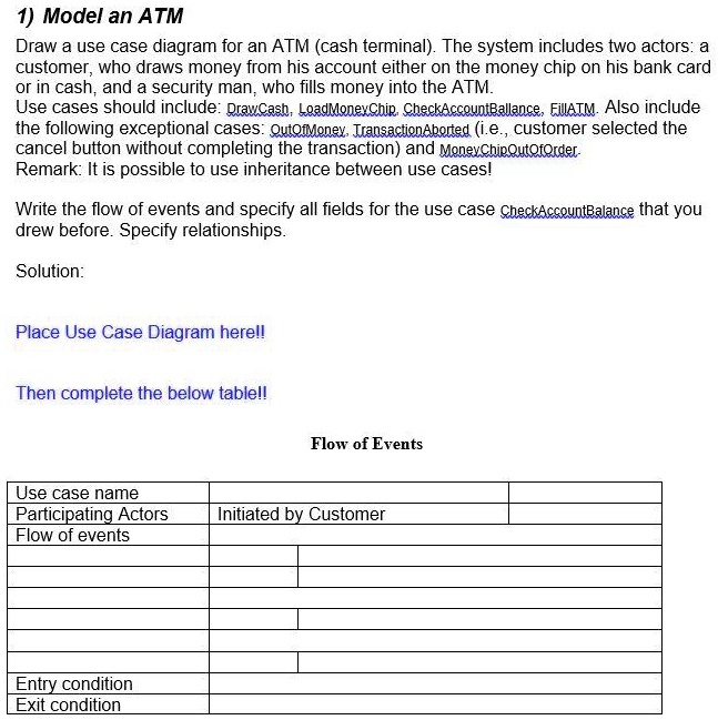 SOLVED: Model an ATM Draw a use case diagram for an ATM (cash terminal ...