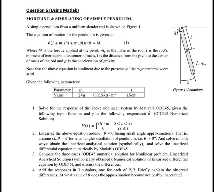 SOLVED: MODELING SIMULATING OF SIMPLE PENDULUM A simple pendulum made from a uniform slender rod ...