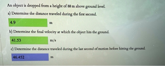 Solved An Object Is Dropped From A Height Of 88 M Above Ground Level