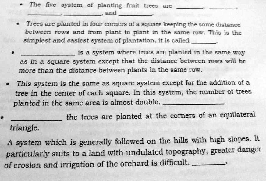 SOLVED: '• The five system of planting fruit trees are and • Trees are ...