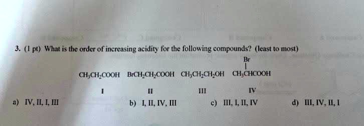 SOLVED: What is the order of increasing acidity for the following ...