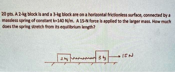 20 pts. A 2-kg block is and a 3-kg block are on a horizontal frictionless surface, connected by ...