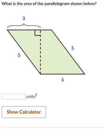 SOLVED: 'What is the area of the parallelogram shown below? What is the ...