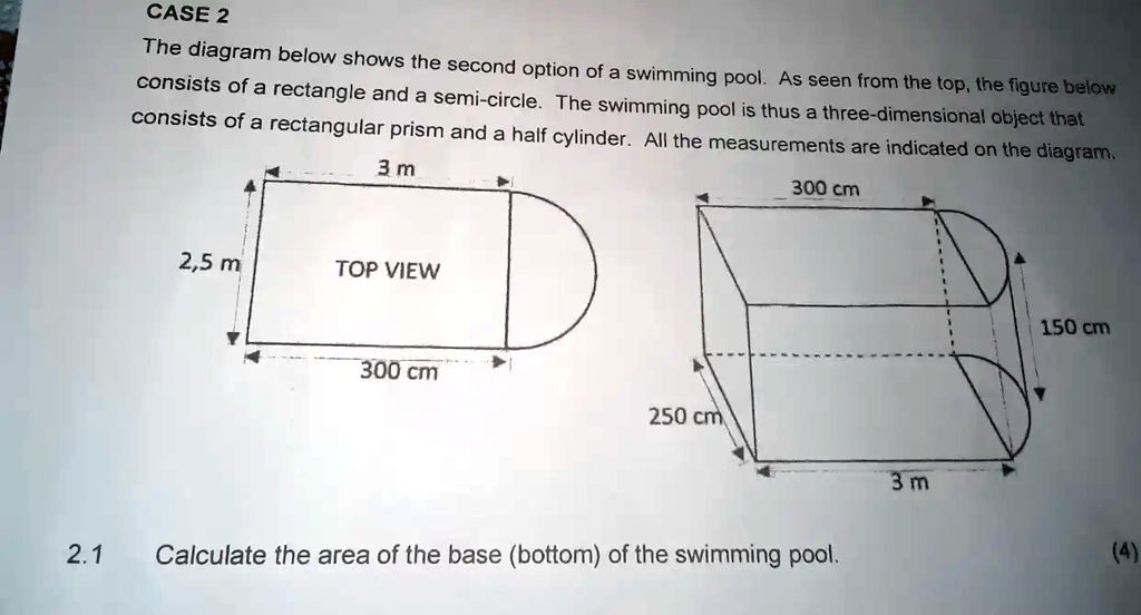 SOLVED: CASE 2: The diagram below shows the second option of a swimming ...