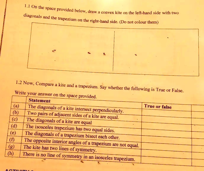 1.1 On the space provided below, draw a convex kite on the left-hand ...