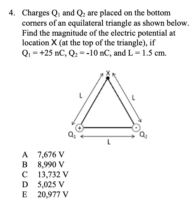 SOLVED: 4 Charges Q1 and Q2 are placed on the bottom corners of an equilateral triangle as shown ...