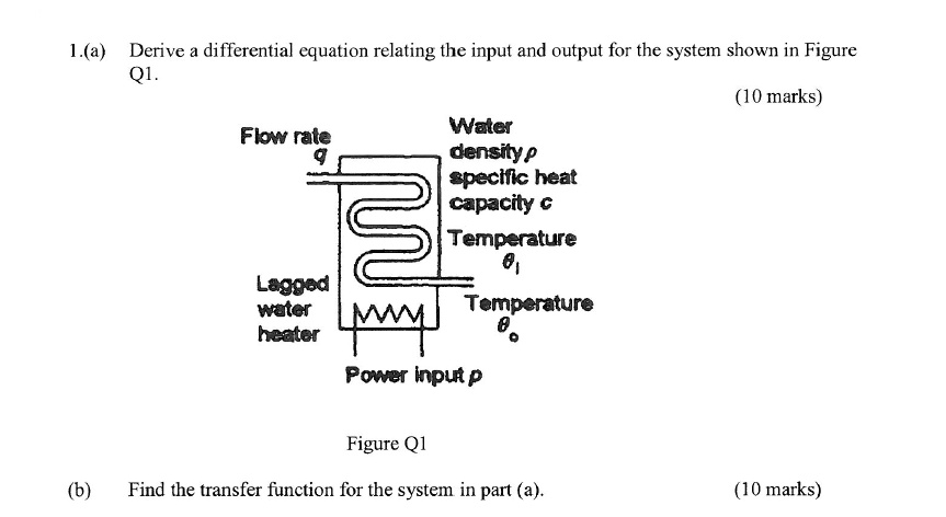 1.(a) Derive a differential equation relating the input and output for the system shown in ...