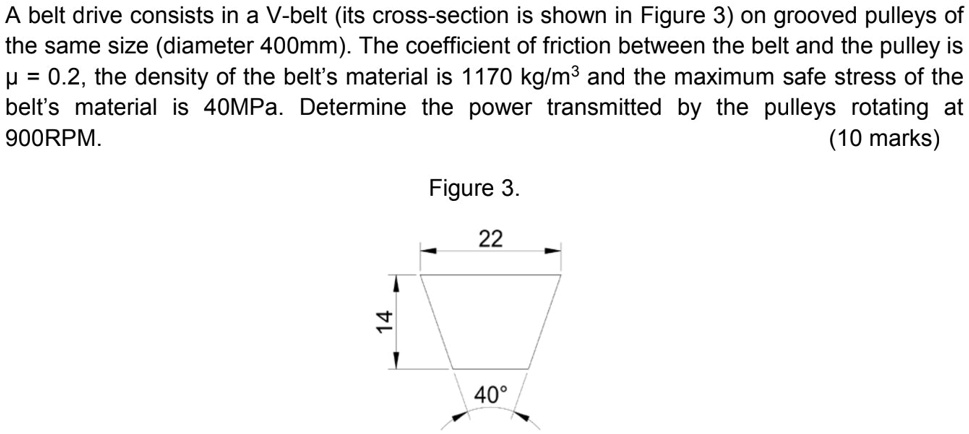SOLVED: A belt drive consists in a V-belt (its cross-section is shown ...