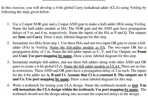 Solved In This Exercise You Will Develop A 4 Bit Global Carry Lookahead Adder Cla Using 5015