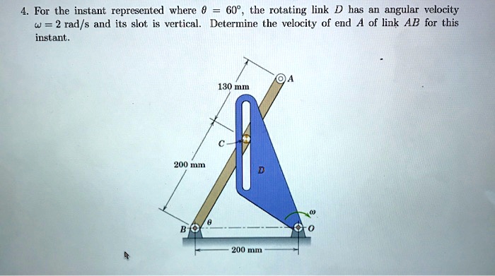 For the instant represented where Î¸ = 60Â°, the rotating link D has an ...