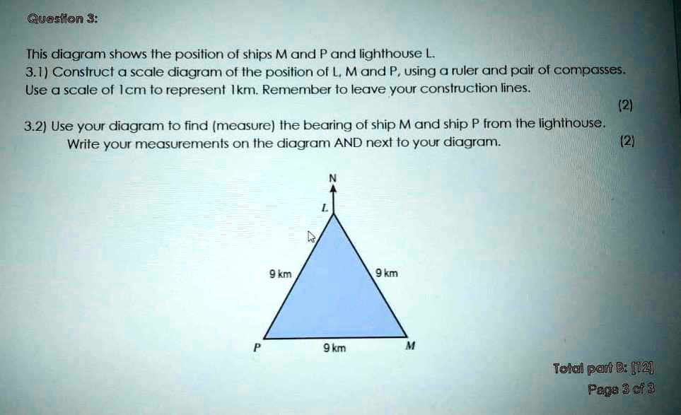 Question 3: This diagram shows the position of ships M and P and ...