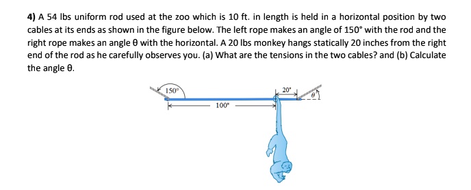 SOLVED: 4) A 54 Ibs uniform rod used at the z00 which is 10 ft: in ...