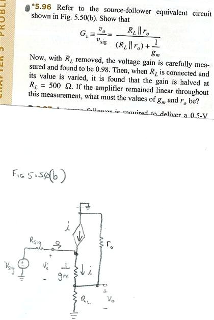 *5.96 Refer to the source-follower equivalent circuit shown in Fig. 5. ...