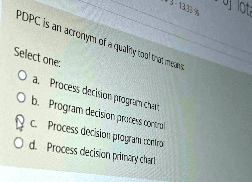 Pdpc Is An Acronym Of A Quality Tool That Means Select One A Process Decision Program Chart B 